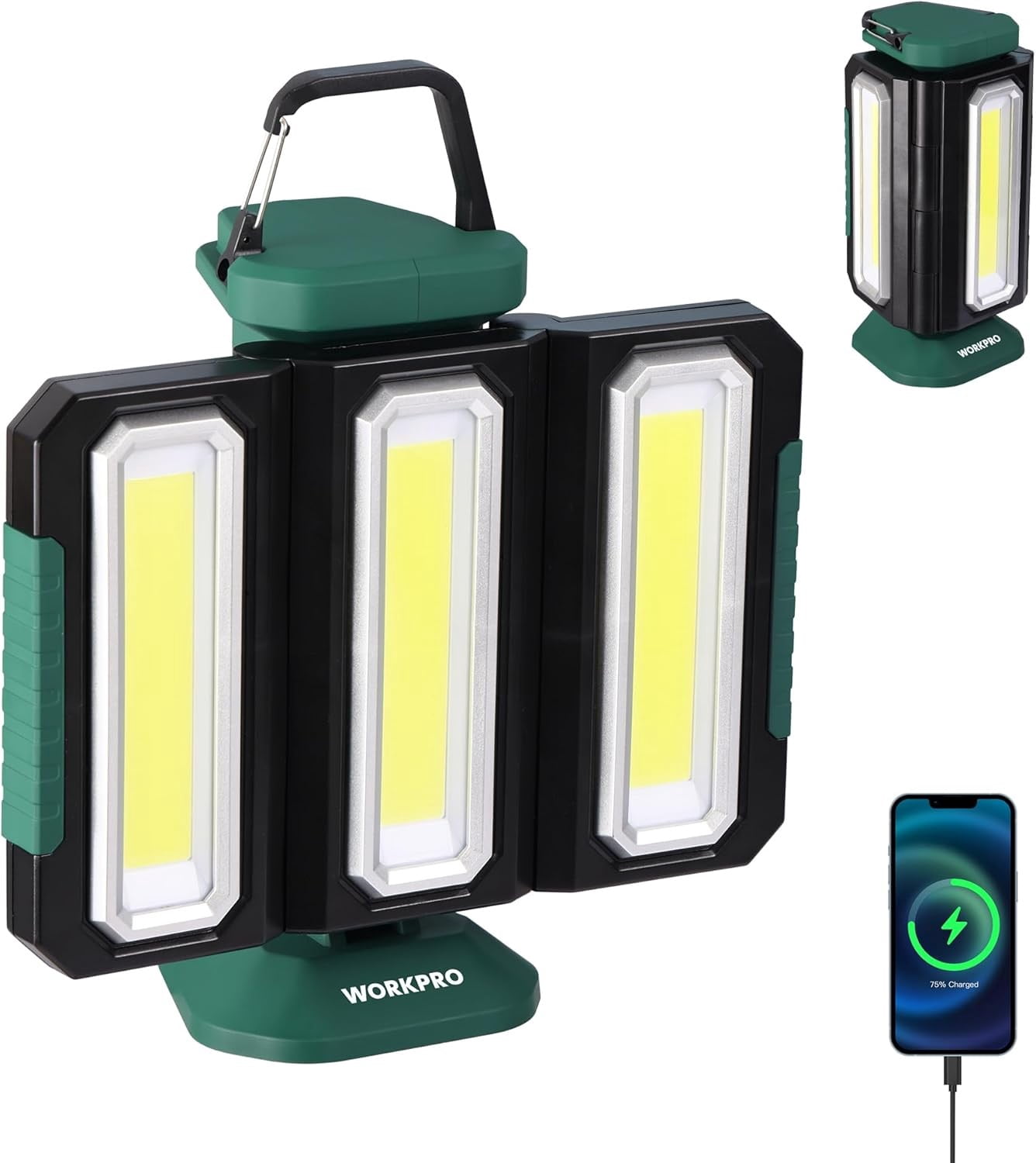 WORKPRO 1200lumen Rechargeable USB-C LED Work Light Foldable Magnetic Flashlight - Walmart.com