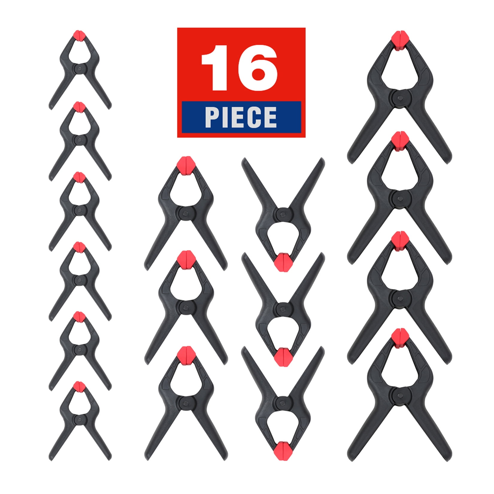 WORKPRO 16-Piece Nylon Spring Clamp Set-4pc 6-1/2", 6pc 4-1/2" , 6pc 3 ...