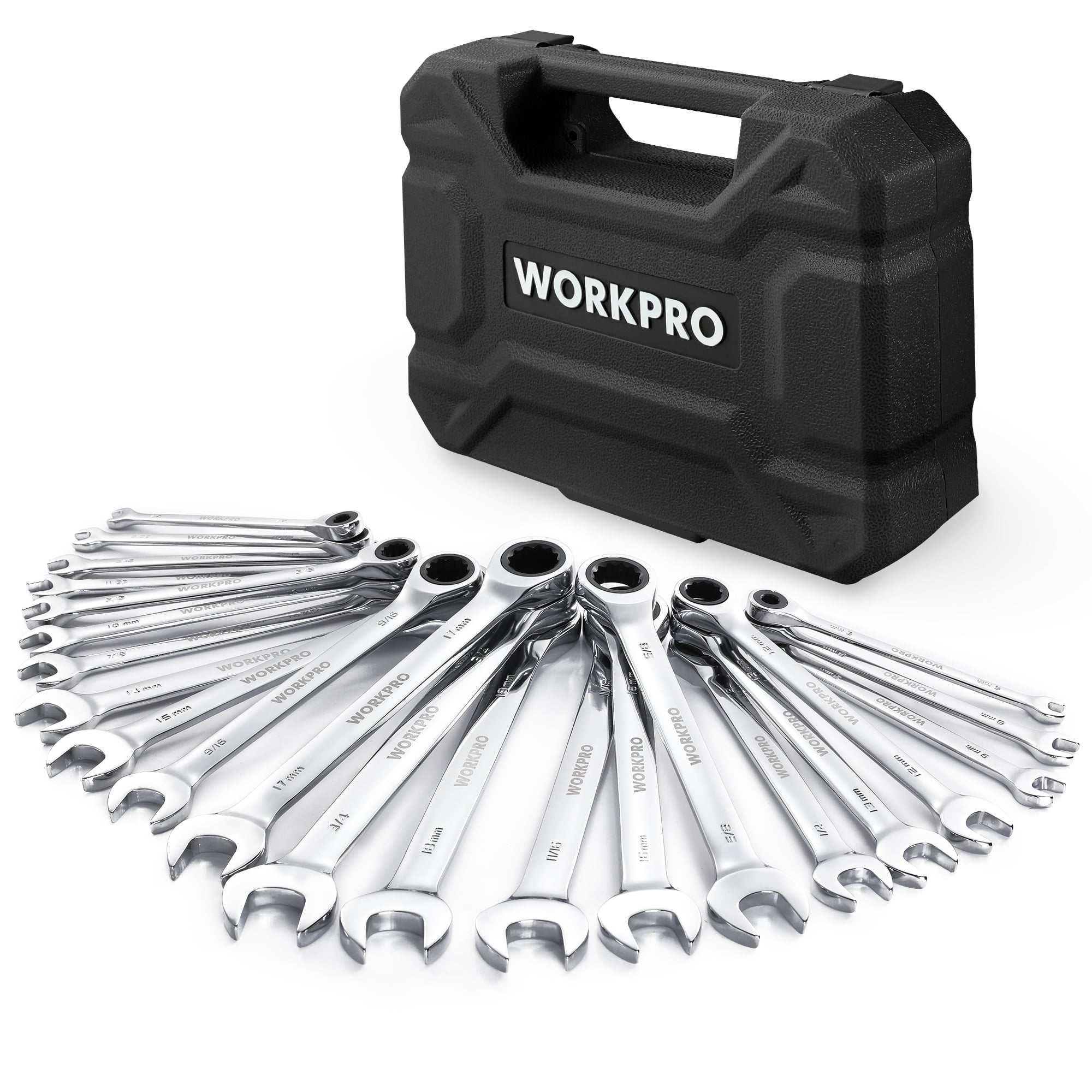 WORKPRO 23pcs Ratcheting Wrench Set with Box 72 Teeth Wrench with Box Wrench Repair Tool Set ...
