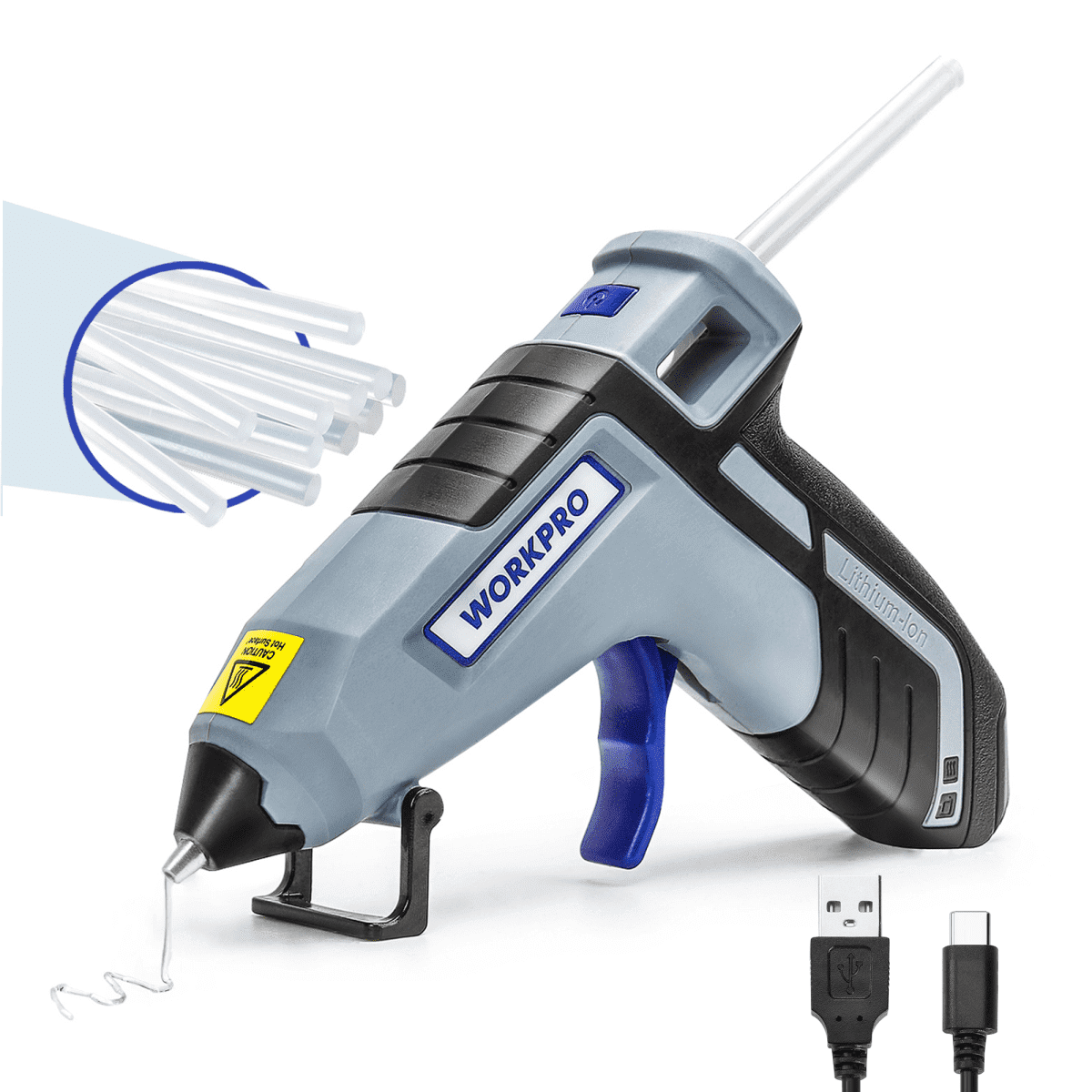 WORKPRO 3.6V Cordless Hot Glue Gun, Fast Preheating, Less-Drip, USB-C ...