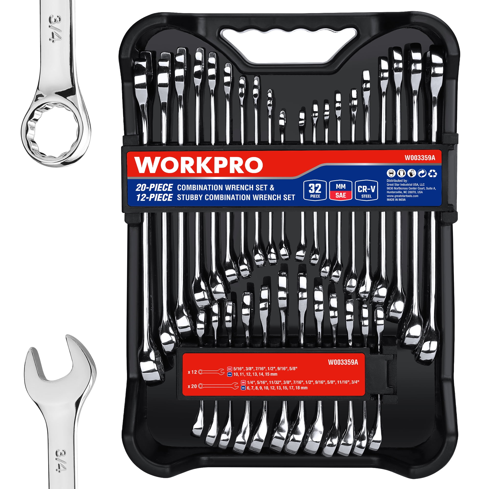 WORKPRO 32-Piece SAE & Metric Combination Wrenches Set, 20-Piece ...