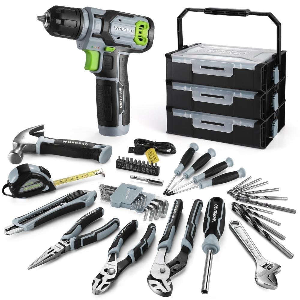 WORKPRO 43PCS Cordless Lithium-ion Drill Driver and Toolbox, 8V 2.0 Ah ...