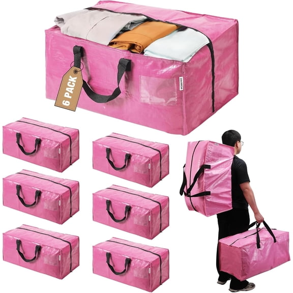 6 Pack Heavy Duty Extra Large Moving Bags W/Backpack Straps - Strong ...