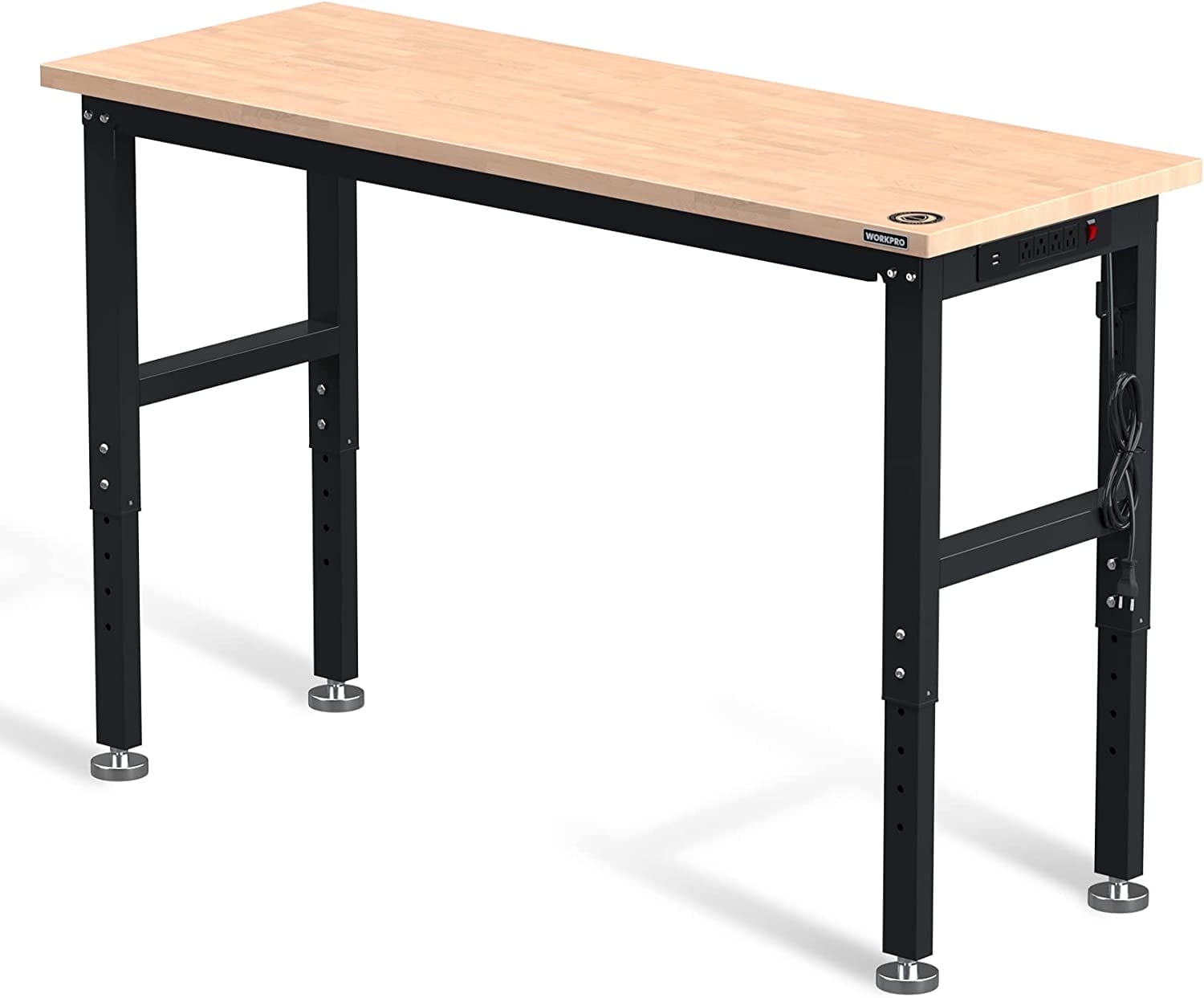 "WORKPRO Multipurpose Large 60"" Adjustable Workbench, Rubber Wood Top ...