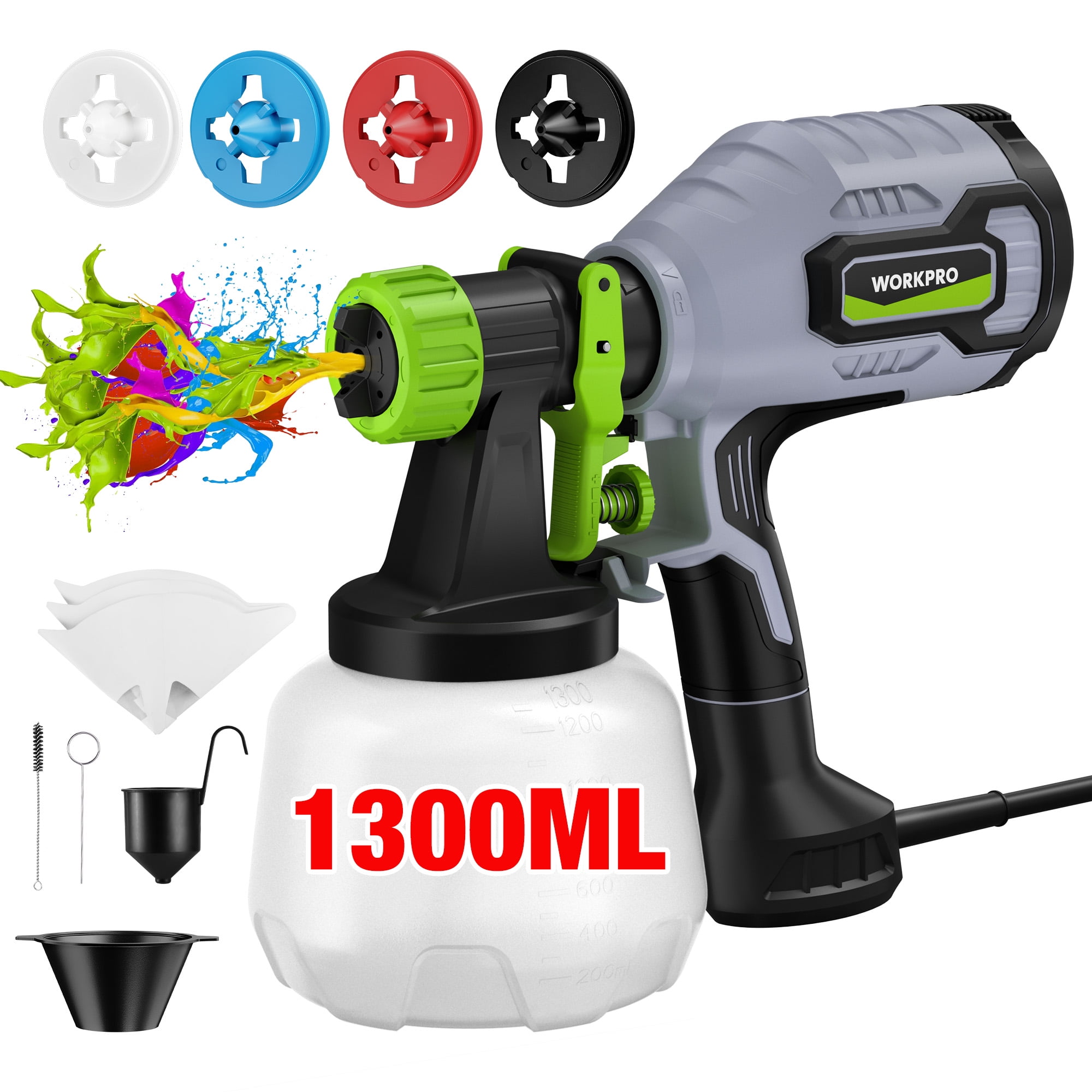 WORKPRO Paint Sprayer, 600W HVLP Spray Gun with 4 Nozzles, 3 Spray ...