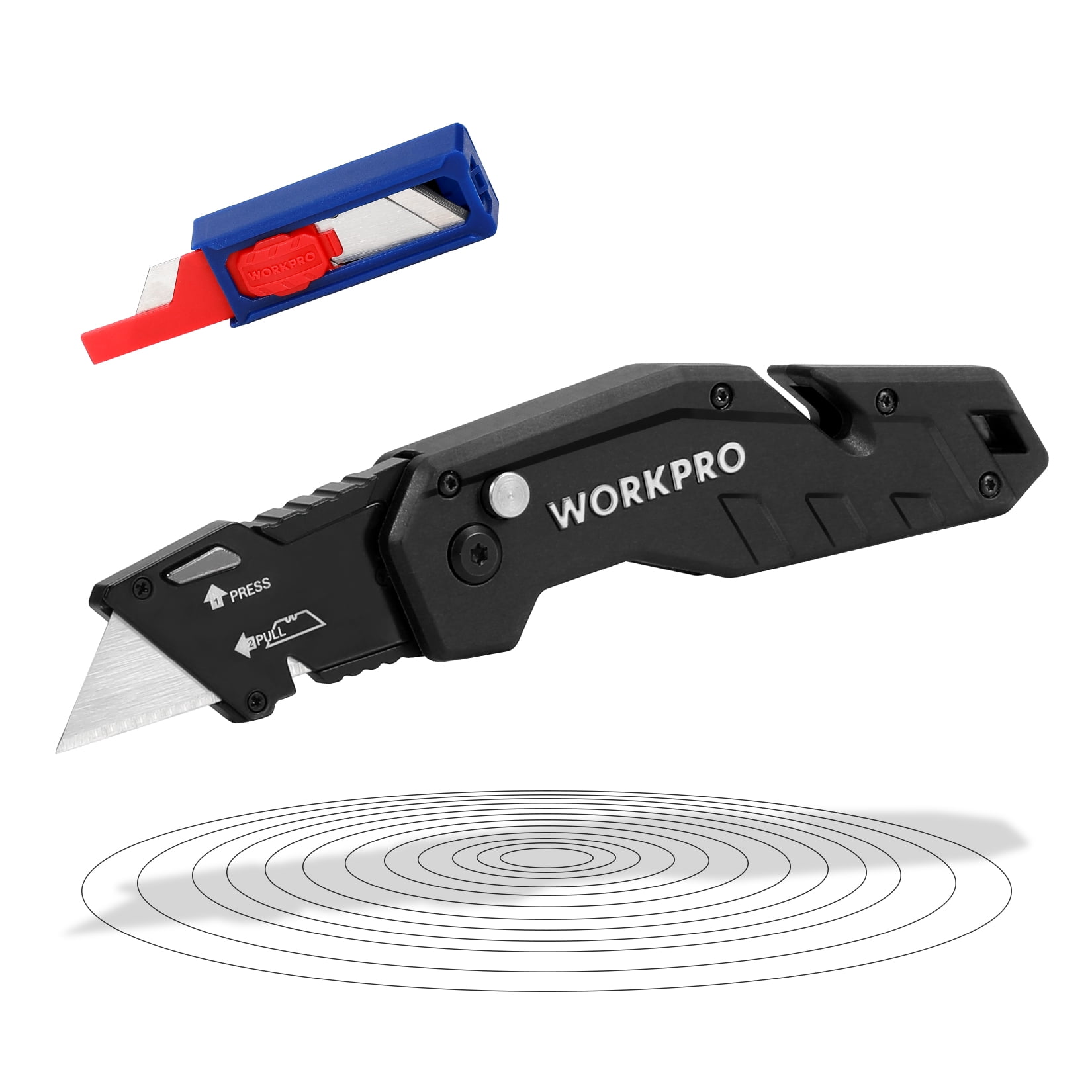 WORKPRO Folding Utility Knife, Quick-Change Blade, Lightweight Nylon Handle, Gut Hook, Extra ...