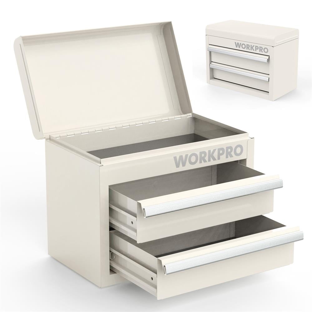 WORKPRO Mini Metal Tool Box with 2 Drawers and Top Storage, Small Tool ...