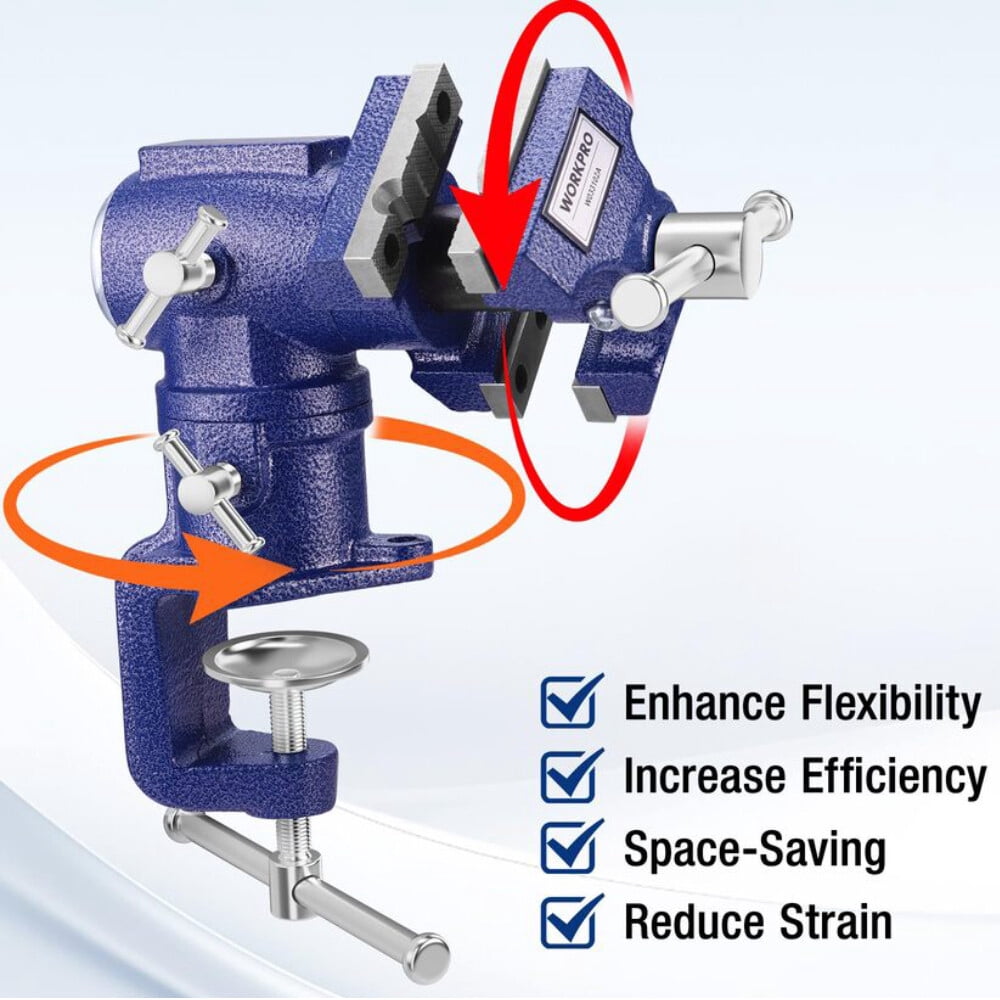 WORKPRO Portable Dual Jaws Table Vises 2.5"&1.5" 360° Swivel Clamp-On ...