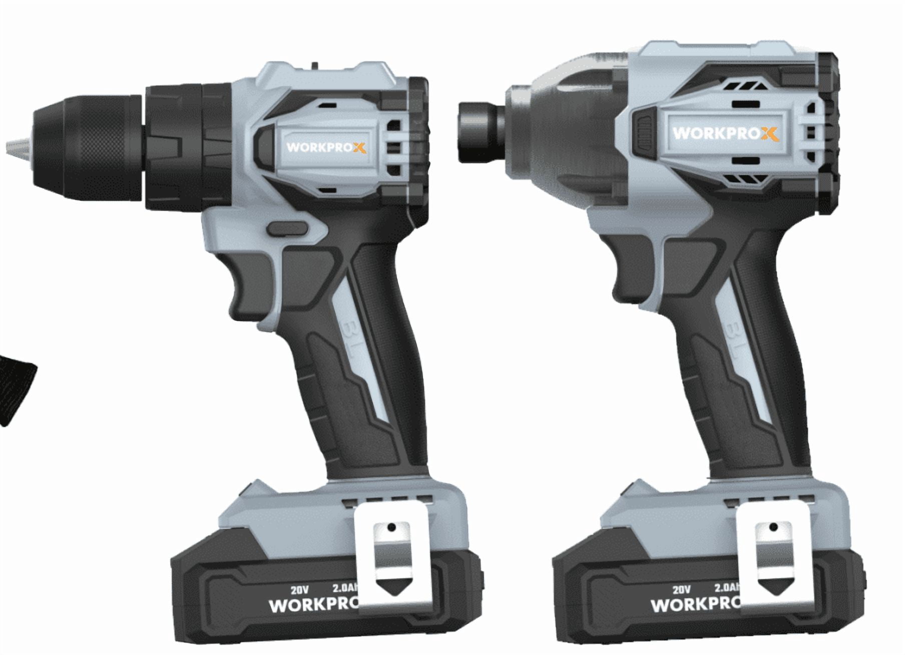 WORKPROX 20V Cordless Impact Screwdriver & Drill Combo with Accessory ...