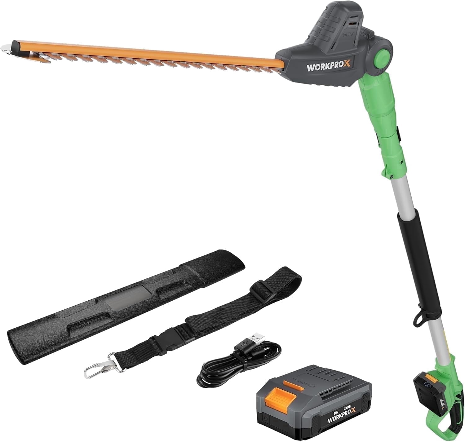 WORKPROX 20V Cordless Pole Hedge Trimmer, 9.2 ft Reach, 11-Angle ...