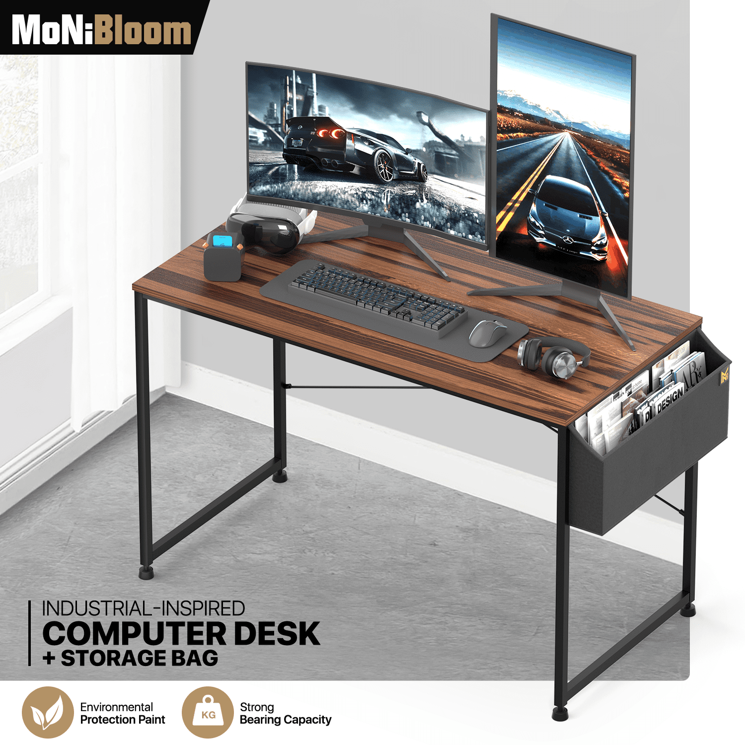 Walnut Wood 47" Computer Gaming Desk Workstation Home Laptop Table w ...