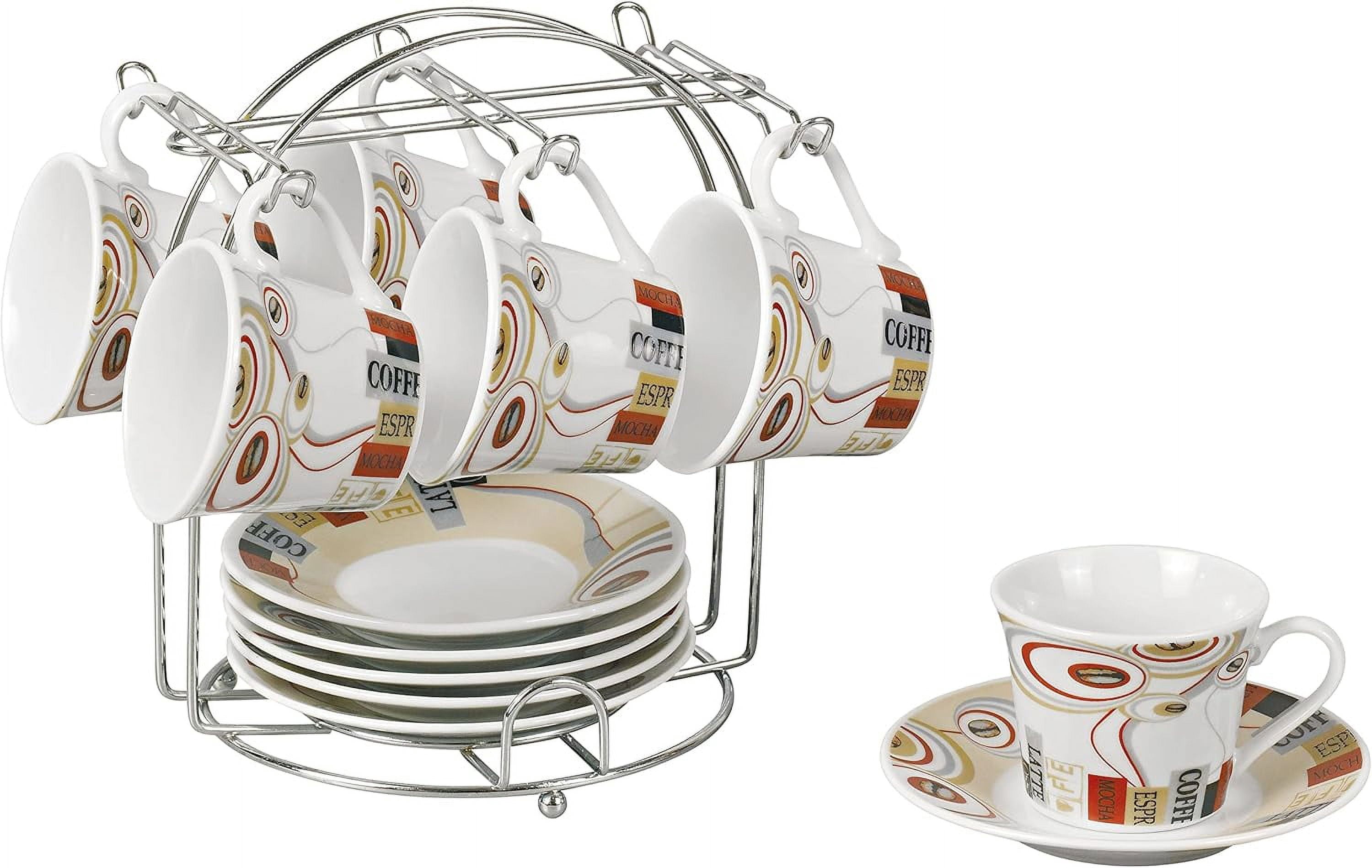 WORLD GIFTS Espresso Cups and Saucers Set with Metal Stand for ...