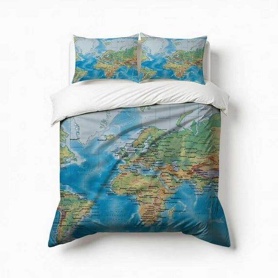 WORLD MAP Bedding Set 3 Pcs Soft Microfiber Quilt Cover For Bedroom ...
