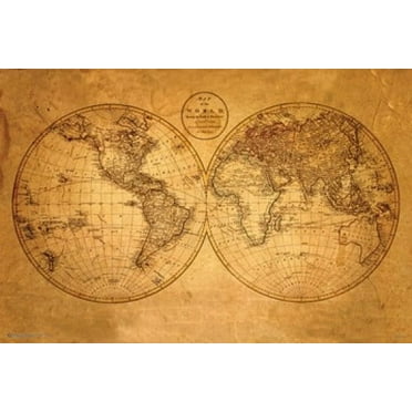 Map of the World, vintage (mercator projection) Poster (36 x 24 ...