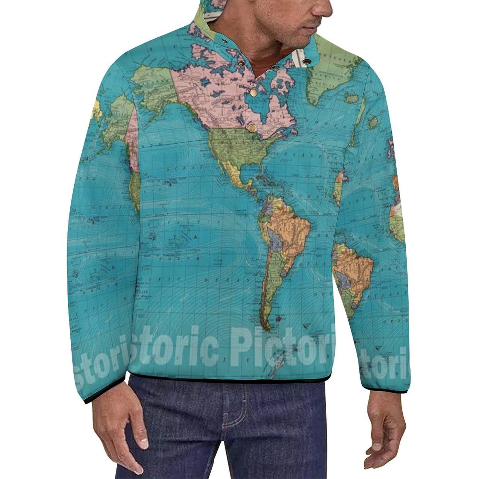 WORLD MAP Print, World Chart Men's Stand Collar Sweater Long Sleeve ...