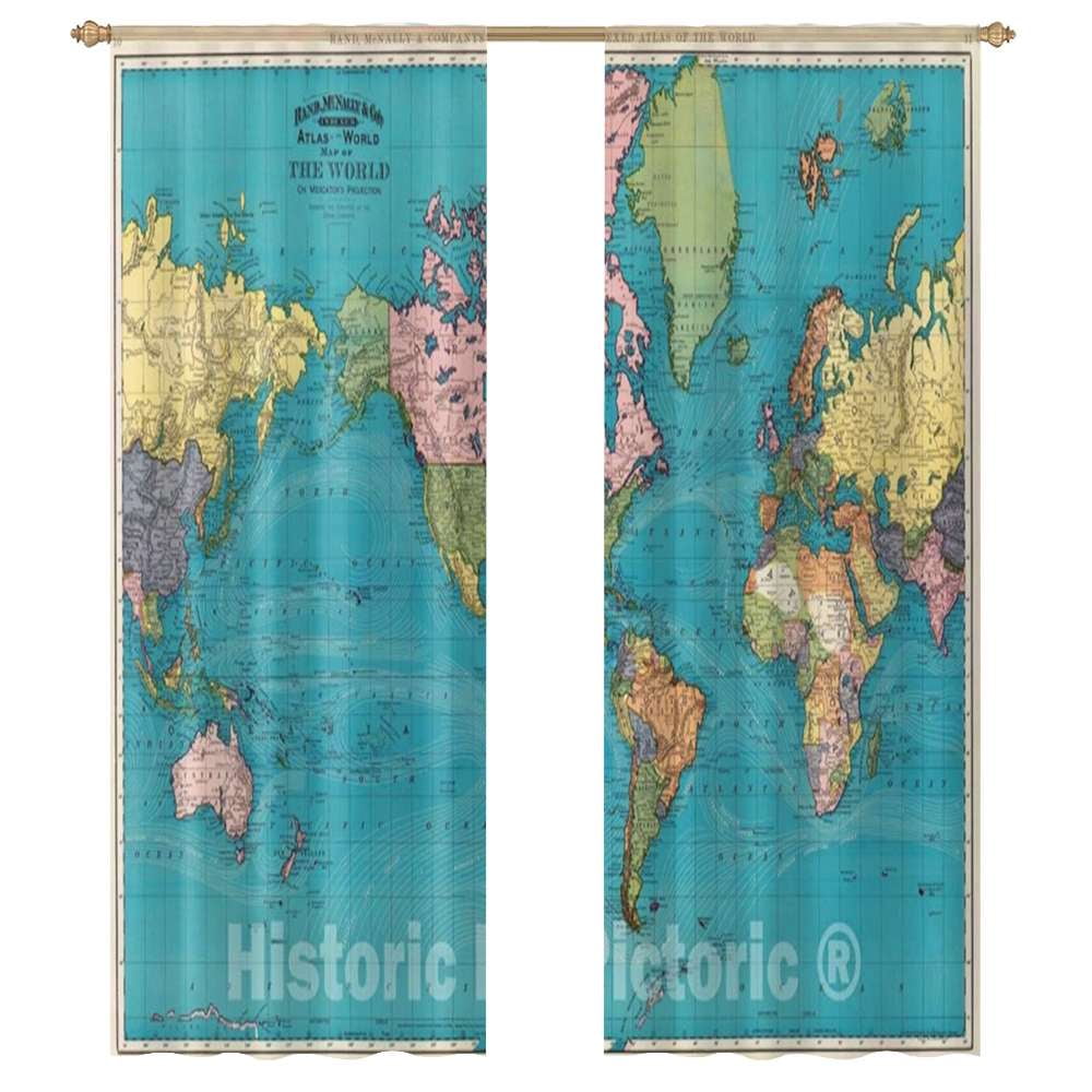 WORLD MAP Print, World Chart Sheer Window Curtains for Living Room ...