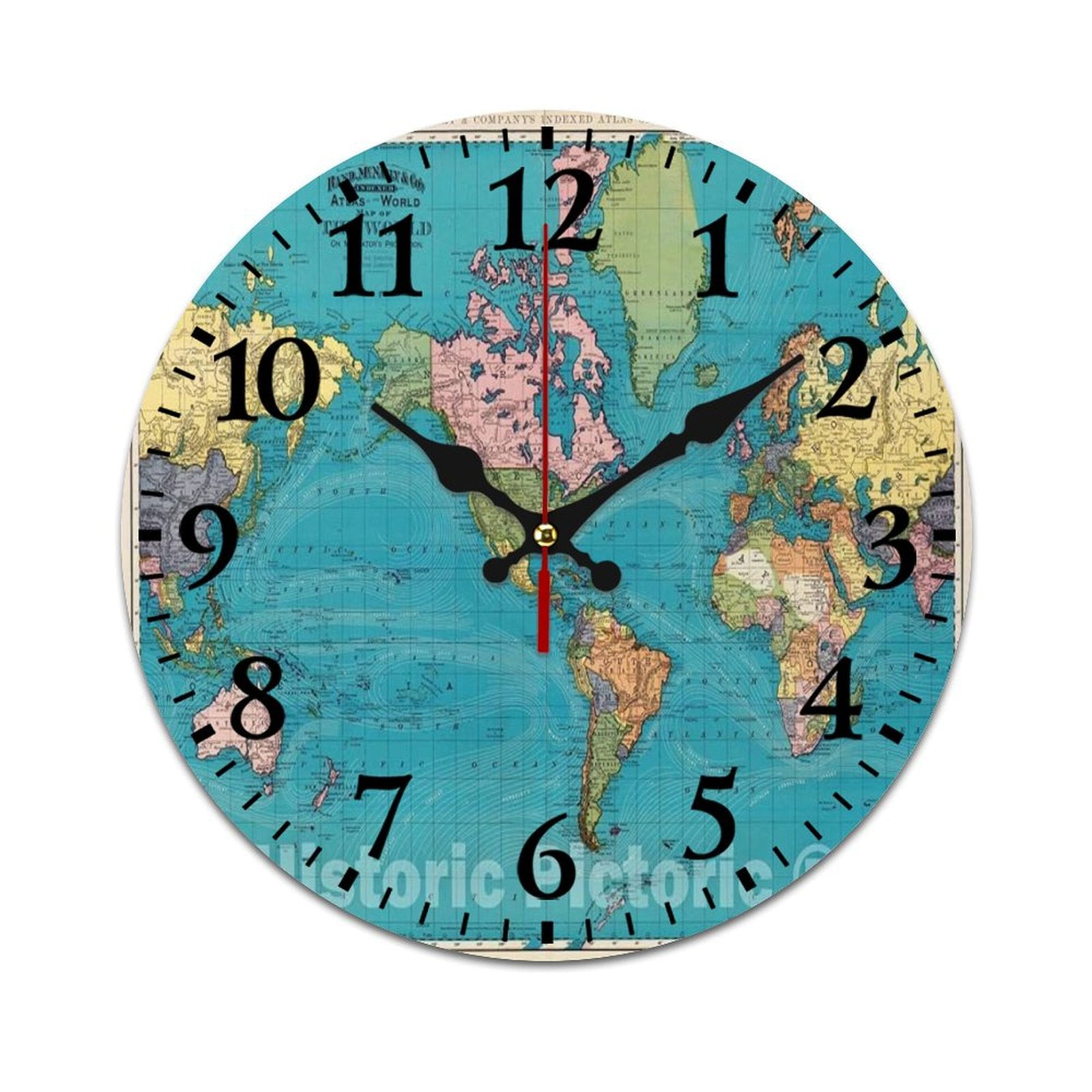 WORLD MAP Print, World Chart Wall Clock Modern Design Clocks Wall Hanging Home Office School ...