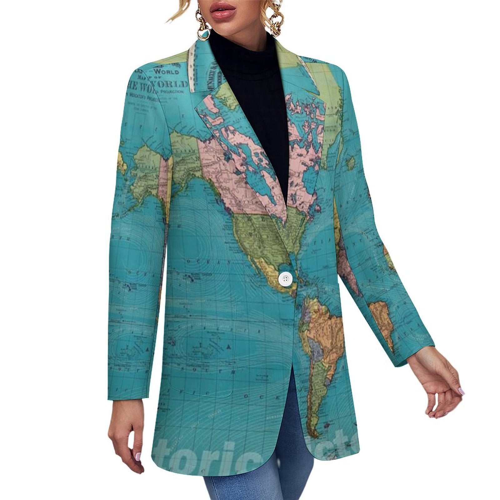 WORLD MAP Print, World Chart Woman Casual Loose Suits Summer Jacket ...