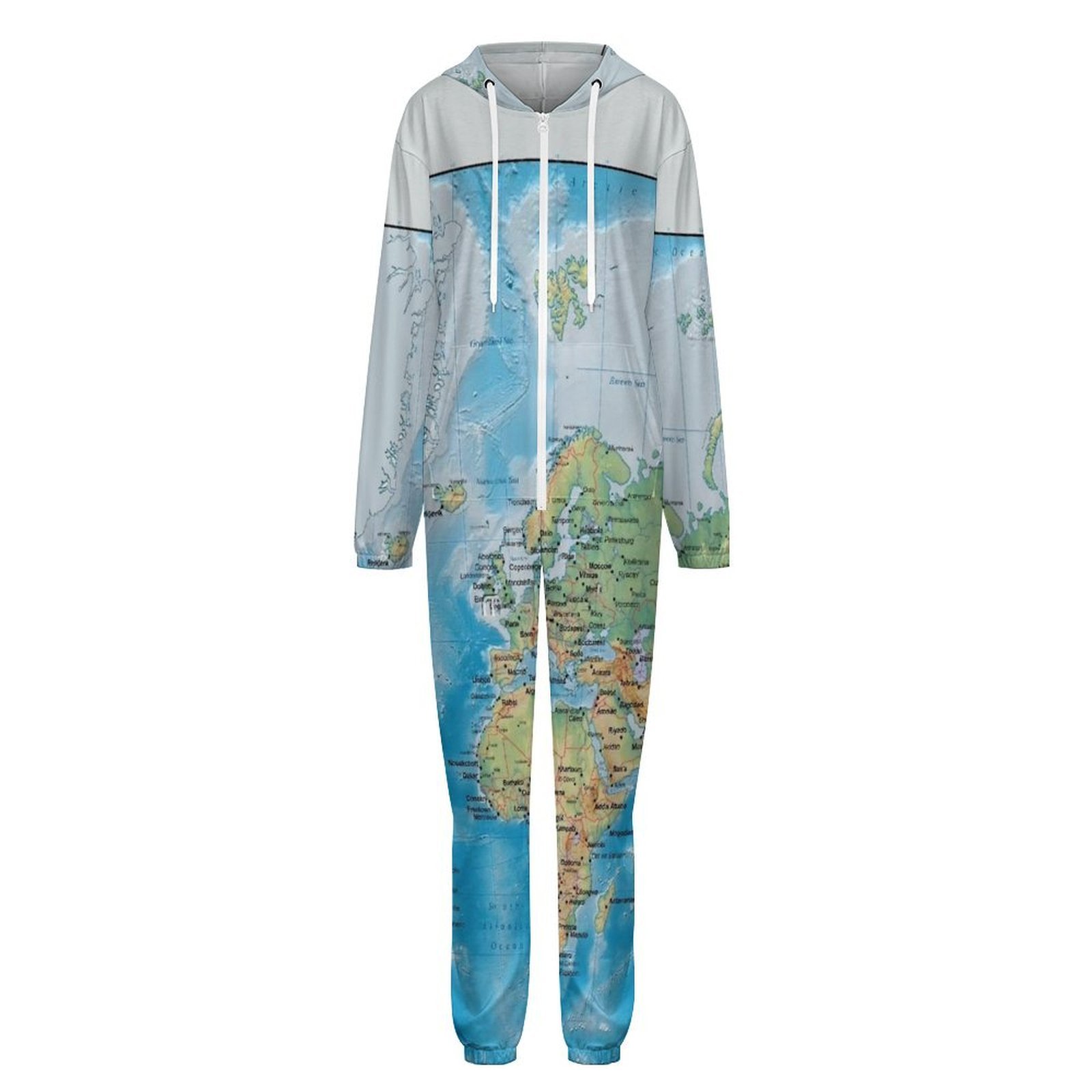 WORLD MAP Unisex Adult Onesie Pajamas with Pockets for Women Men Hooded ...