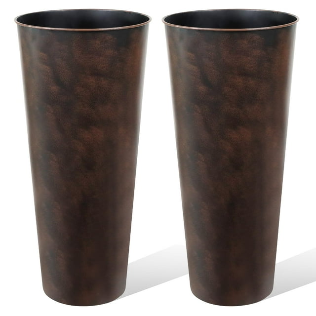 WORTH 2-Pack 28" H Upgraded Metal Round Planter Pot- Large Modern Heavy ...