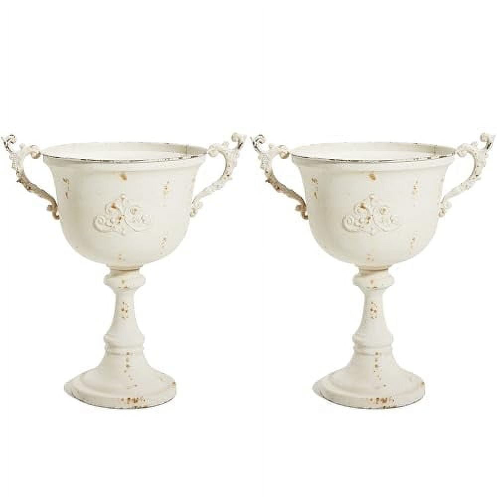 WORTH 21" H. Metal Urn Planters 2-Pack - White Classic Antique Iron ...