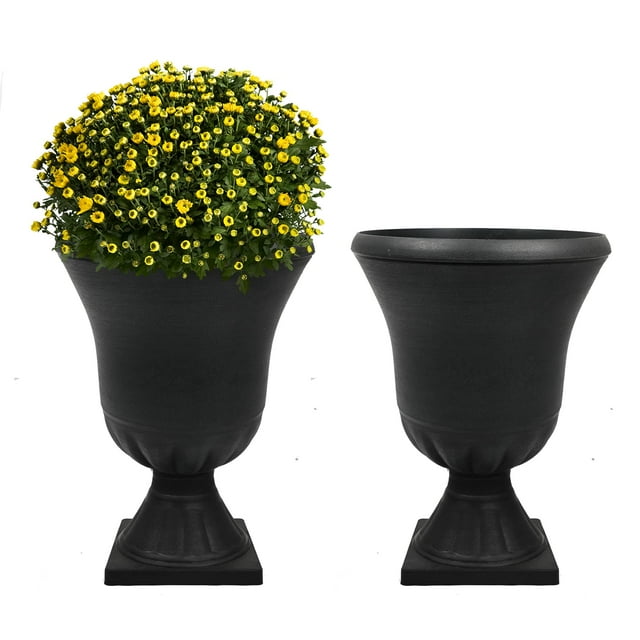WORTH 22-inch Large Outdoor Resin Patio Urn Planter, Set of 2, Black ...