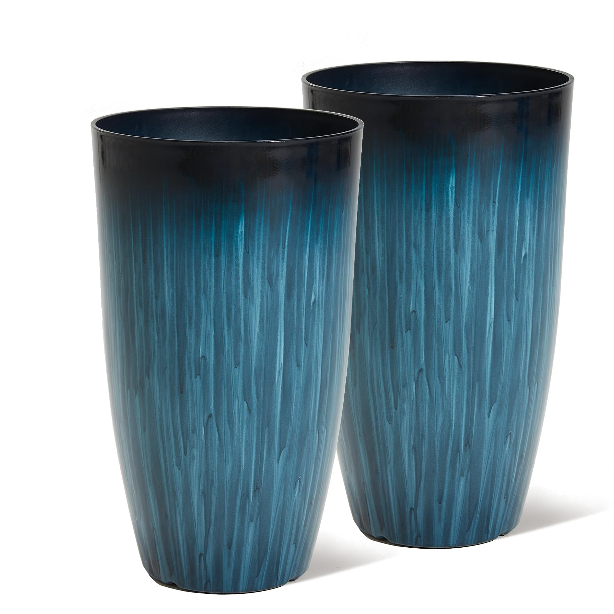 WORTH 23.5" H. Large Plastic Planters - Set of 2 Gradient Blue Glossy ...
