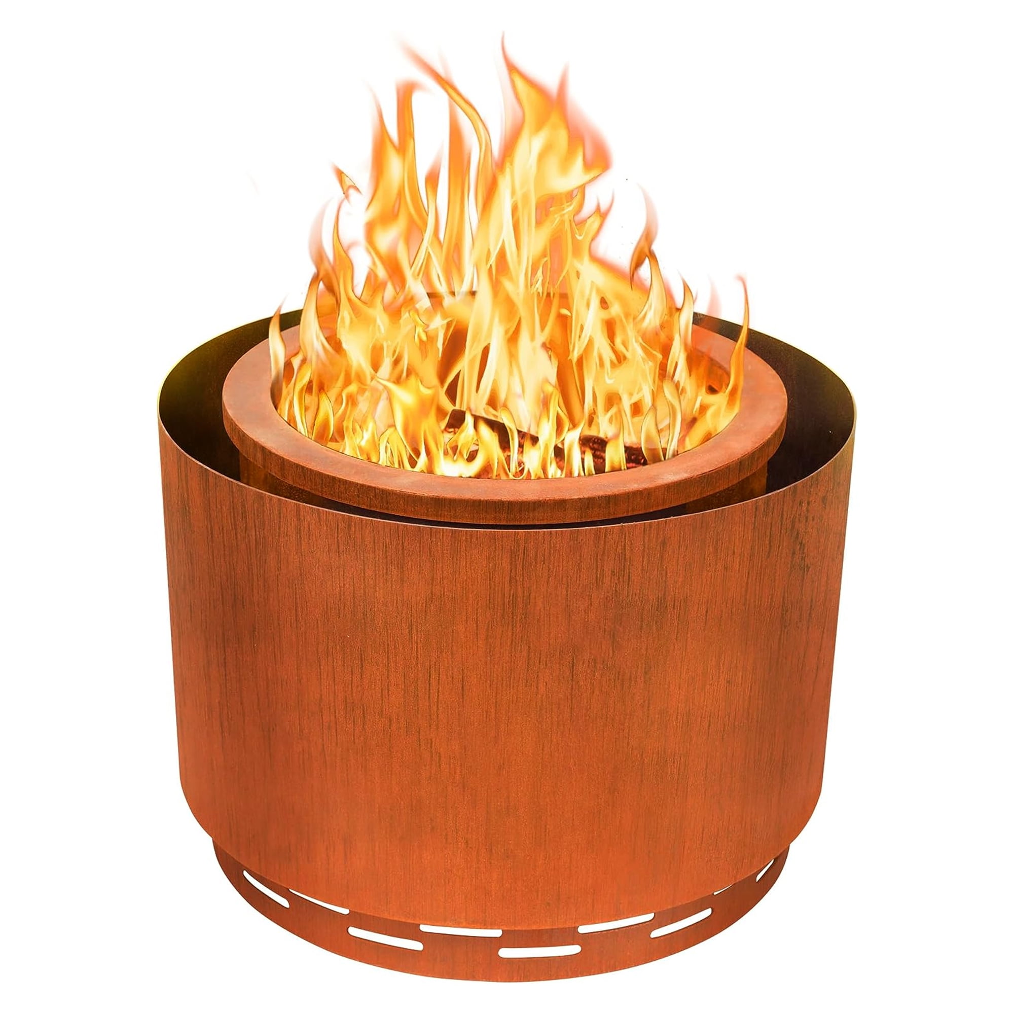 WORTH 23.6" Corten Steel Round Fire Pit, Smokeless Fire Pit, Heavy-Duty ...