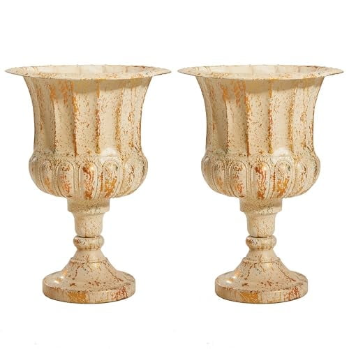 WORTH 25" H. Metal Urn Planters 2-Pack - Beige Classic Antique Iron ...