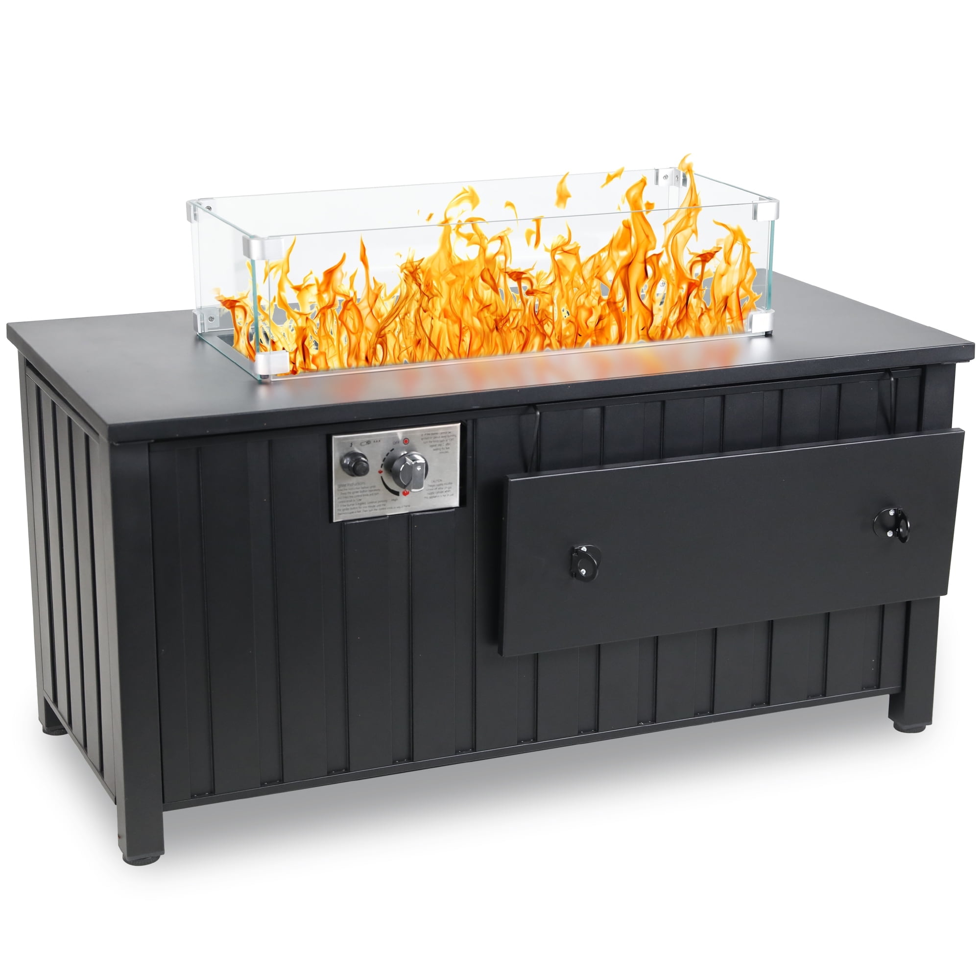 WORTH Propane Fire Pit Table Set,Black Cold Rolled Plate Plastic ...