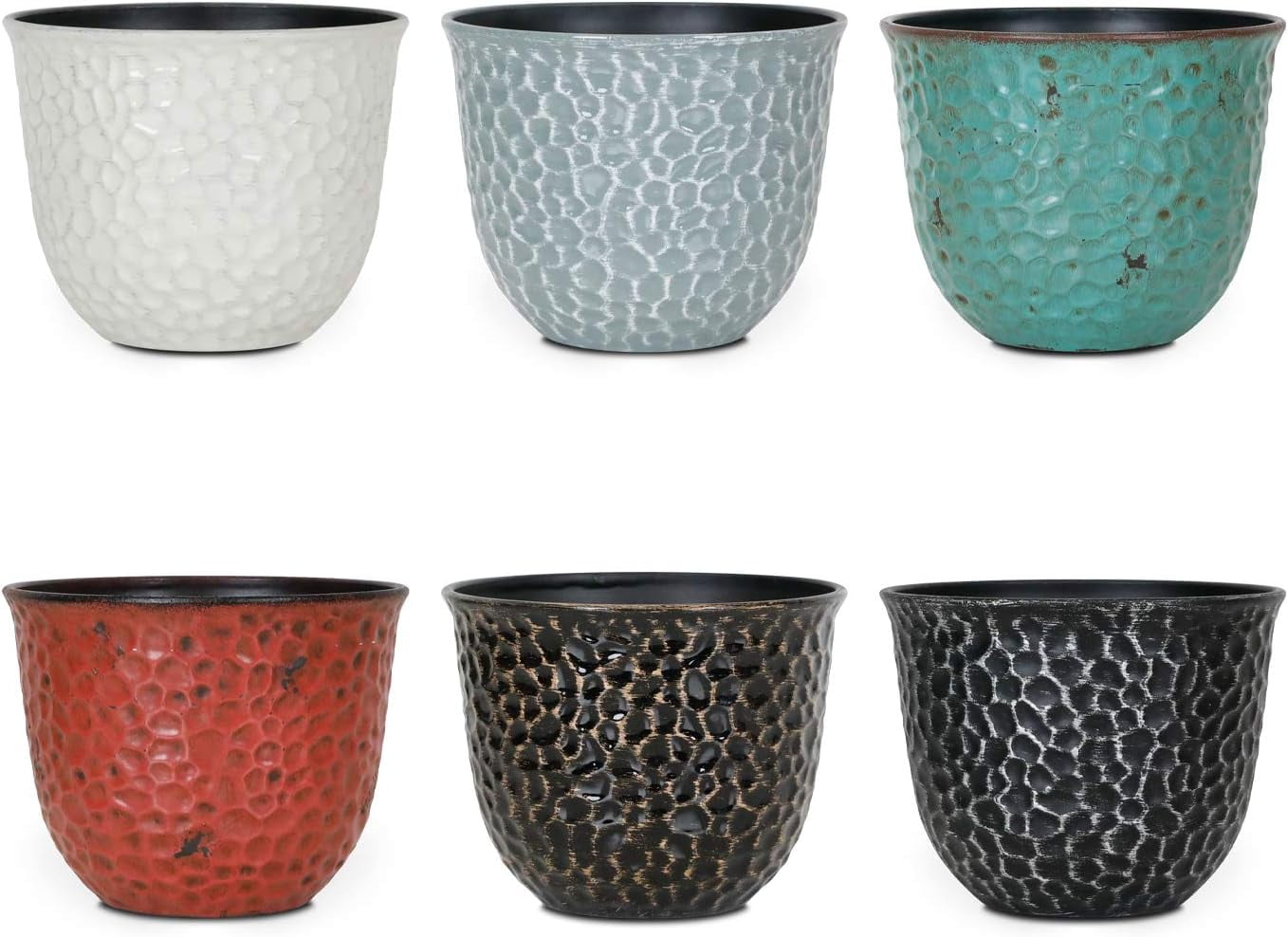 WORTH Set of 6 Unique 8 Inch Round Resin Flower Pots with Drainage ...