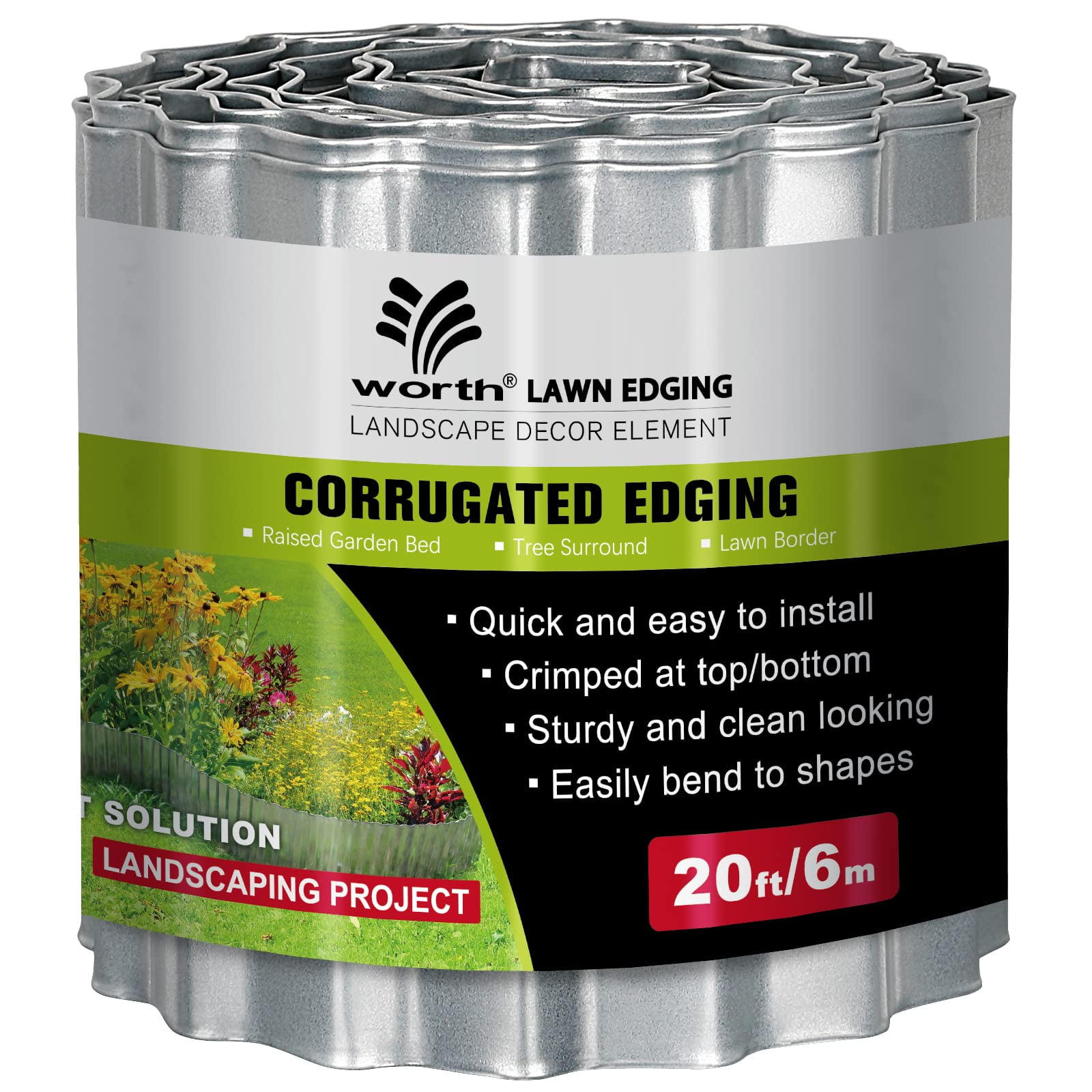 WORTH Wide-Corrugated Galvanized Steel Landscape Lawn Edging - 6" x 20 ...