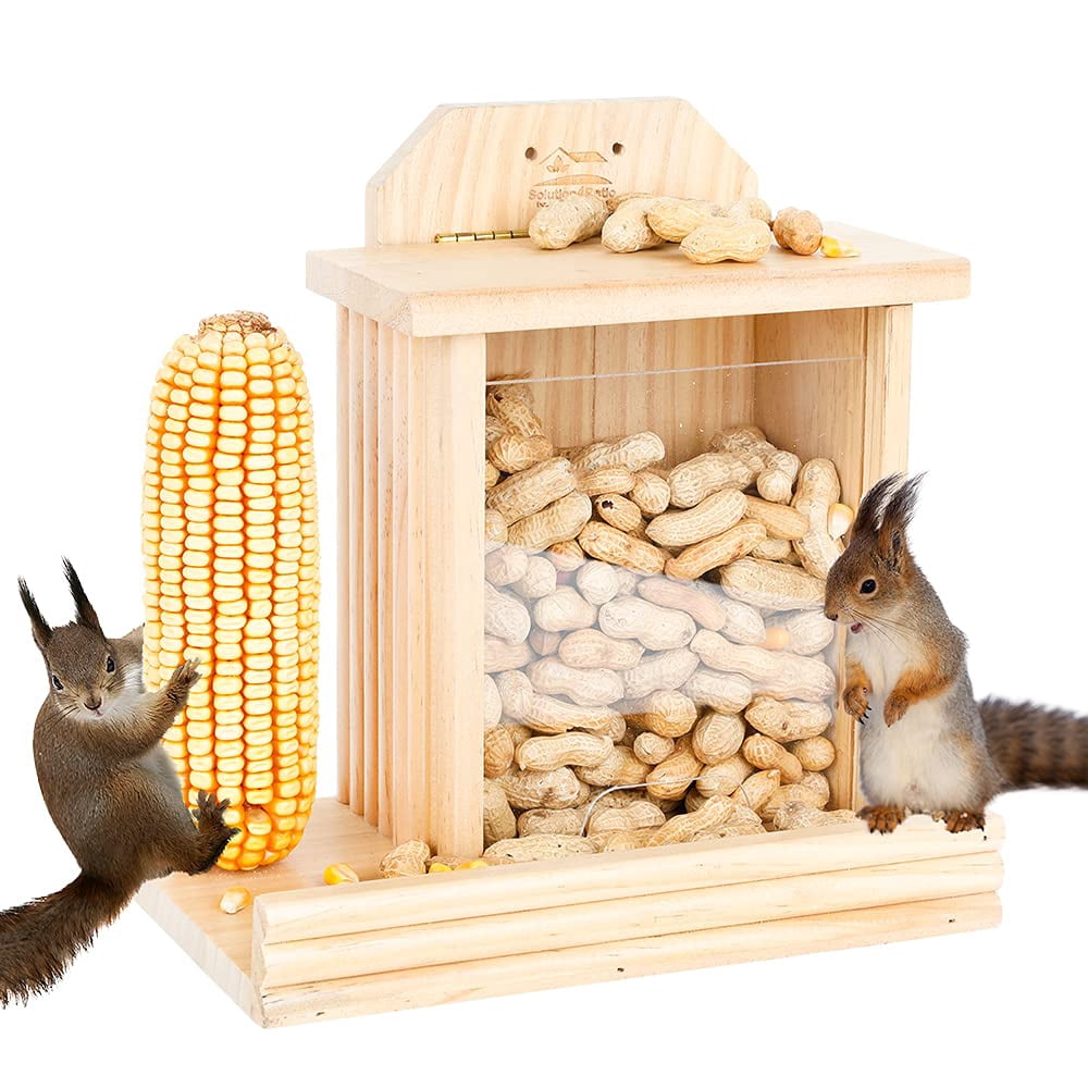 WORTH Wooden Chipmunks/Squirrel Feeder Box with Corn Holder, Plexiglass ...