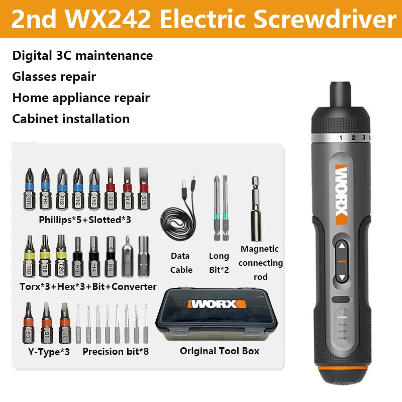 WORX Cordless Electric Screwdriver with Bit Set Rechargeable Screw ...