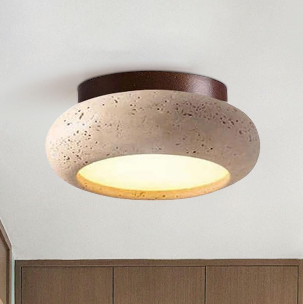WOSBO Yellow Travertine Ceiling Light, 5.9" Minimalist Wabi Ceiling ...