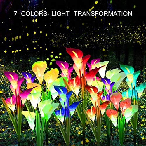 WOSPORTS Solar Lights Outdoor Garden Stake Flower Lights, Multi Color ...