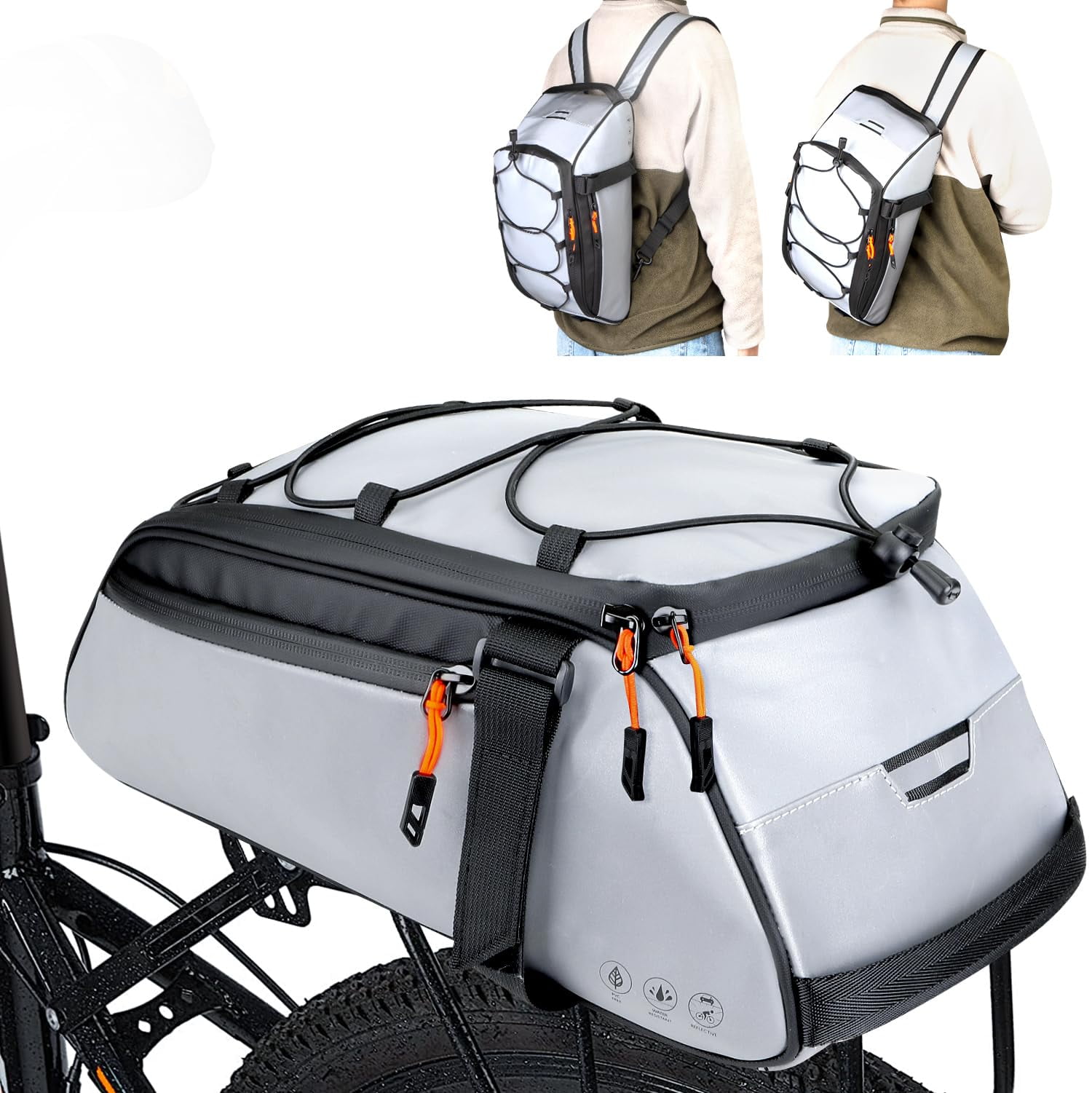 WOTOW Bike Rear Rack Bag - 10L Large Full Reflective Waterproof Trunk ...