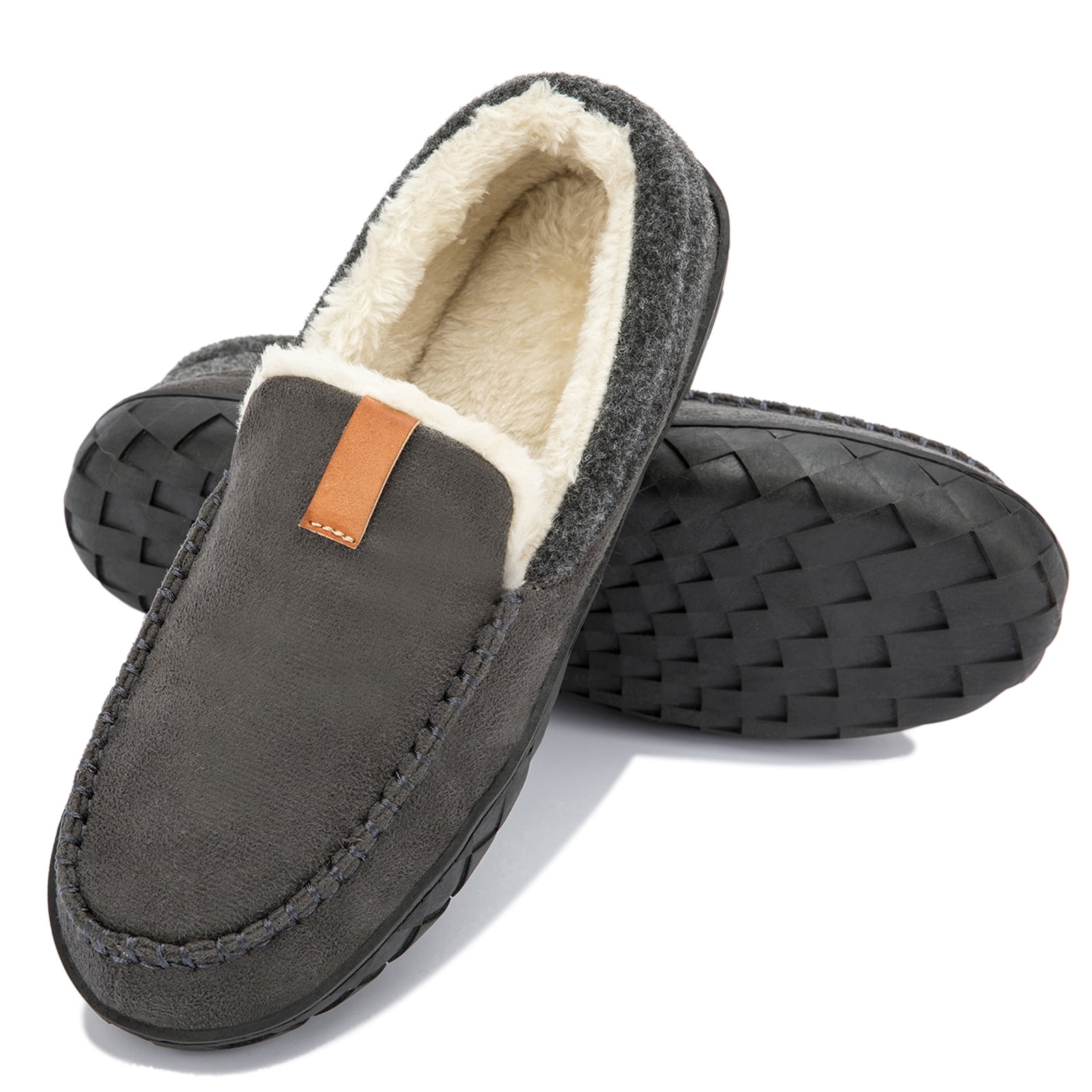 WOTTE Mens Slippers Cozy Fuzzy Plaid Moccian House Shoe with Memory ...
