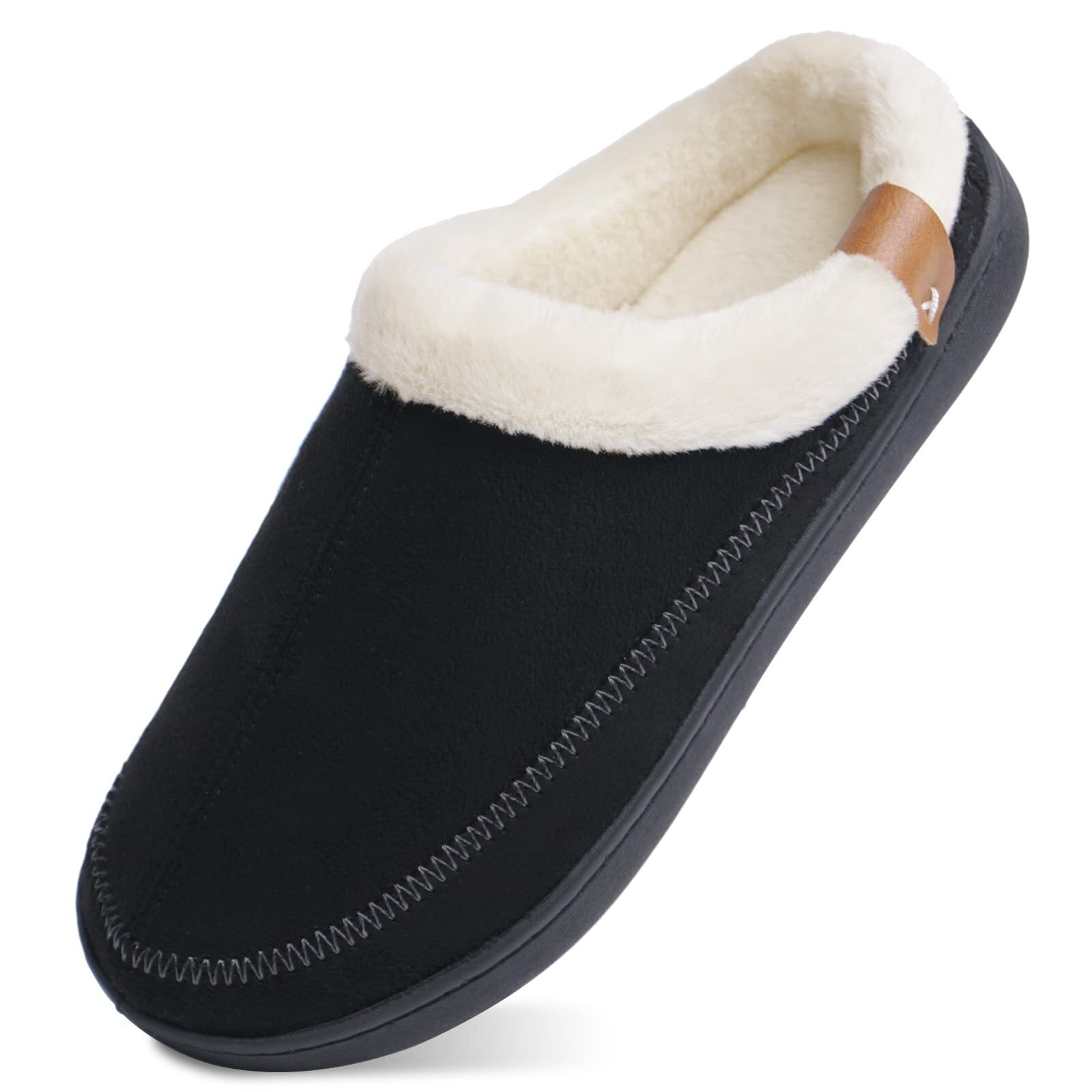 WOTTE Women's Slippers Memory Foam Two-Tone Suede Warm House Shoes with ...