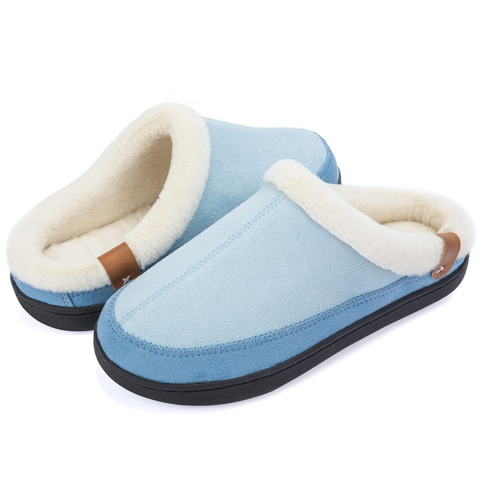 WOTTE Women's Slippers Memory Foam Two-Tone Suede Warm House Shoes with ...