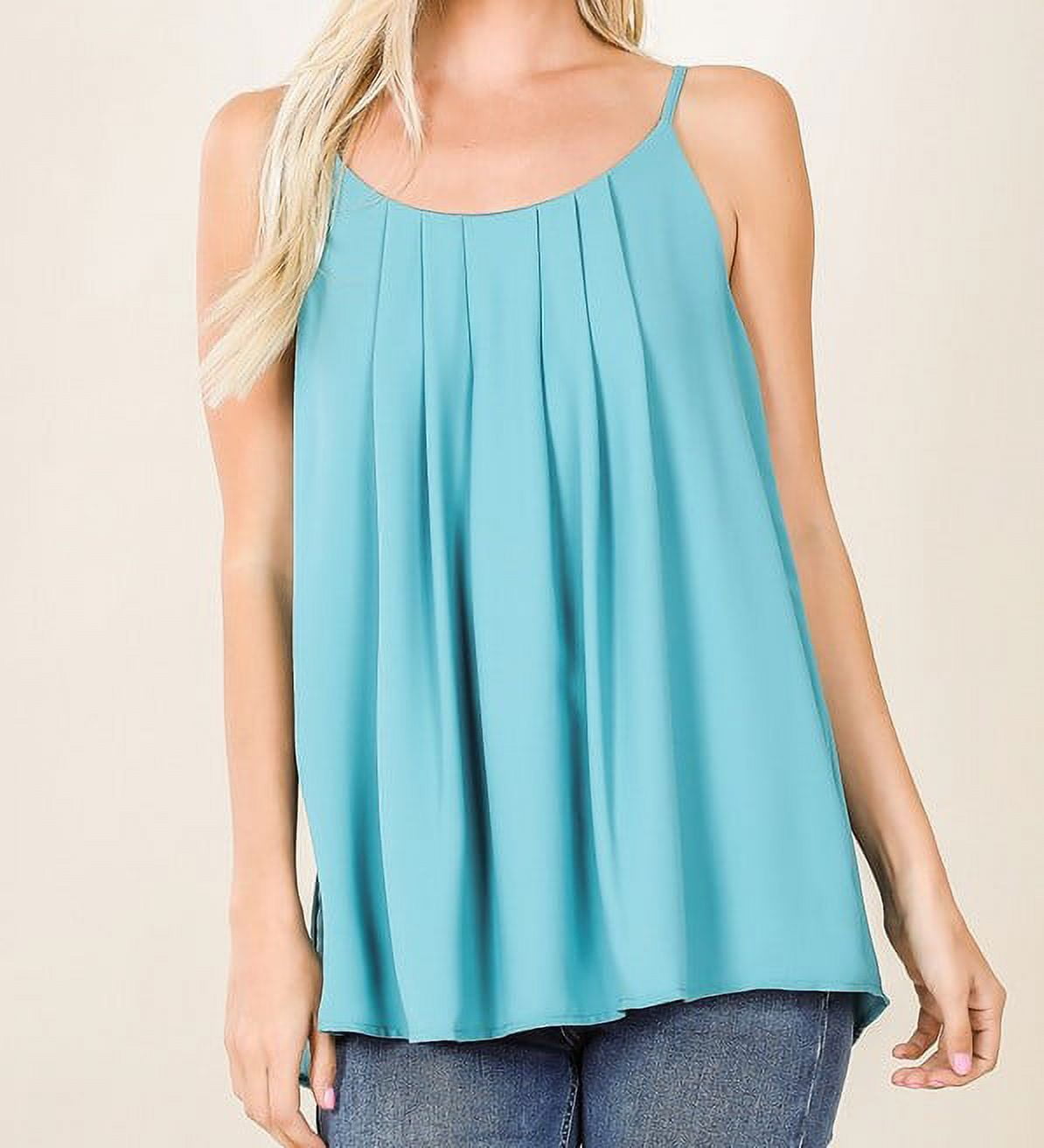 WOVEN WOOL DOBBY PLEATED SPAGHETTI CAMI AVAILABLE IN 3 COLORS - Walmart.com