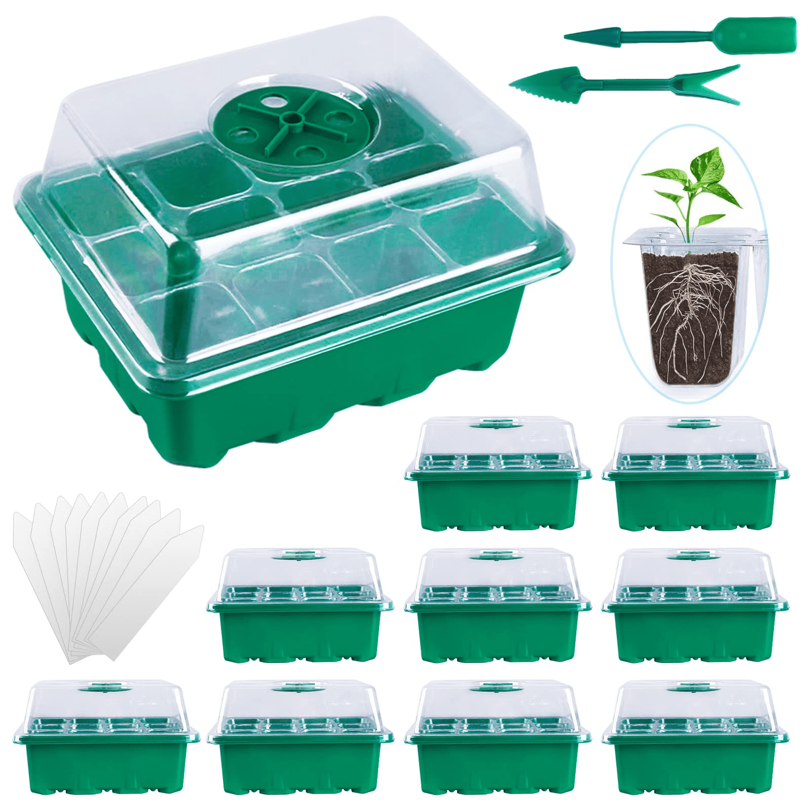 WOVTE 10 Packs Seed Starter Tray, Seed Starter Kit with Humidity Dome ...