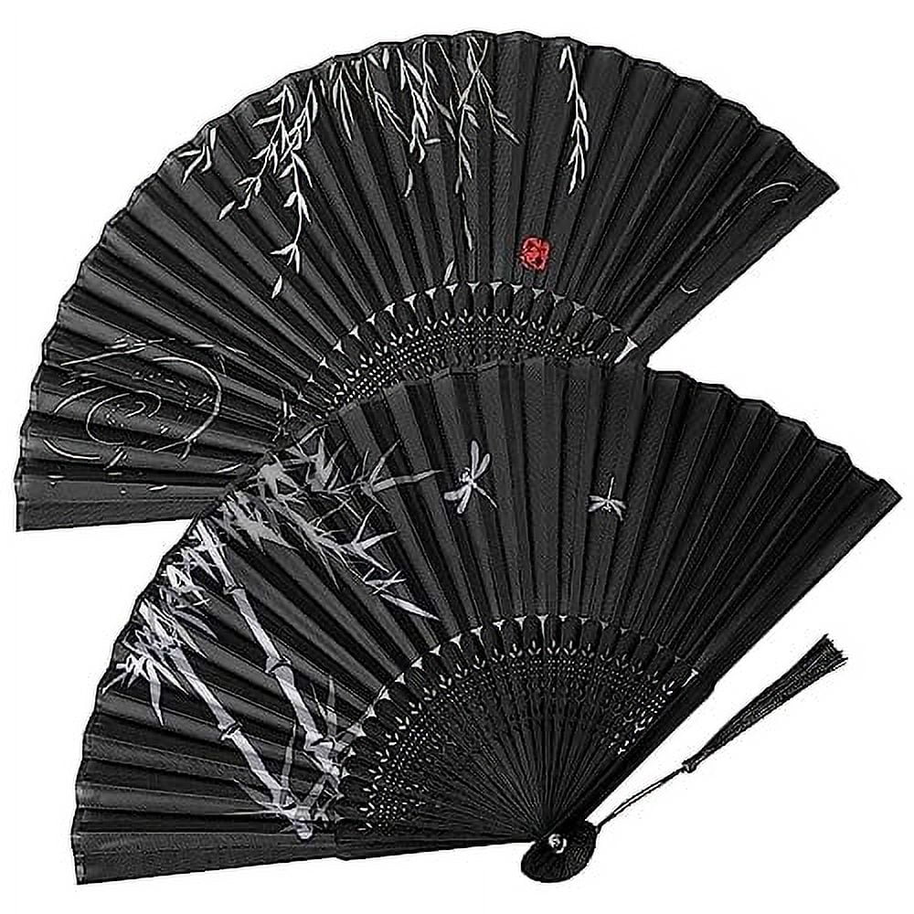 WOVTE 2 Pack Folding Fans for Women, Chinese Fan Vintage Bamboo Hand ...