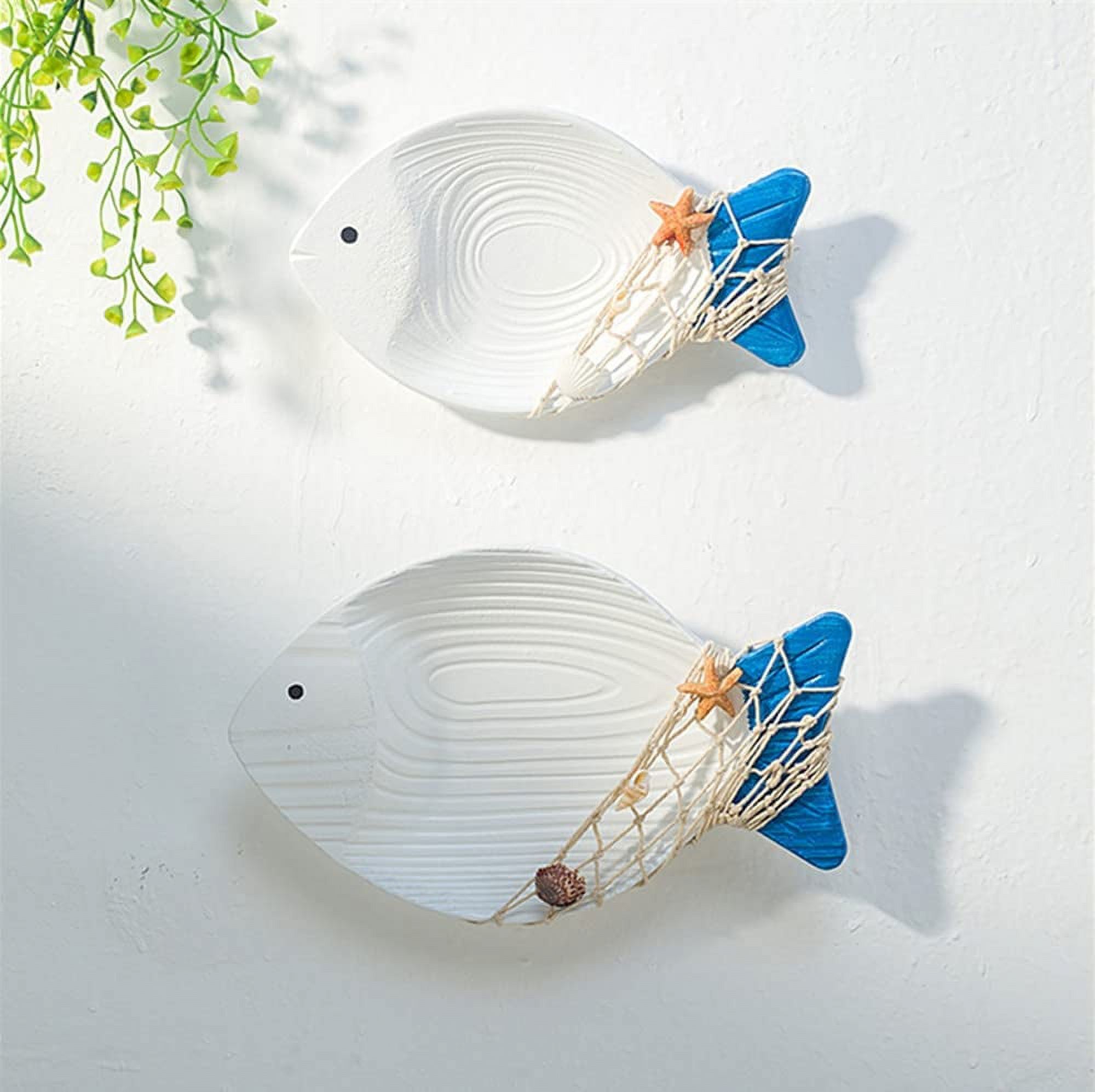 WOVTE 2Pcs Wood Fish Nautical Beach Wall Decor, Wooden Hanging Coastal ...