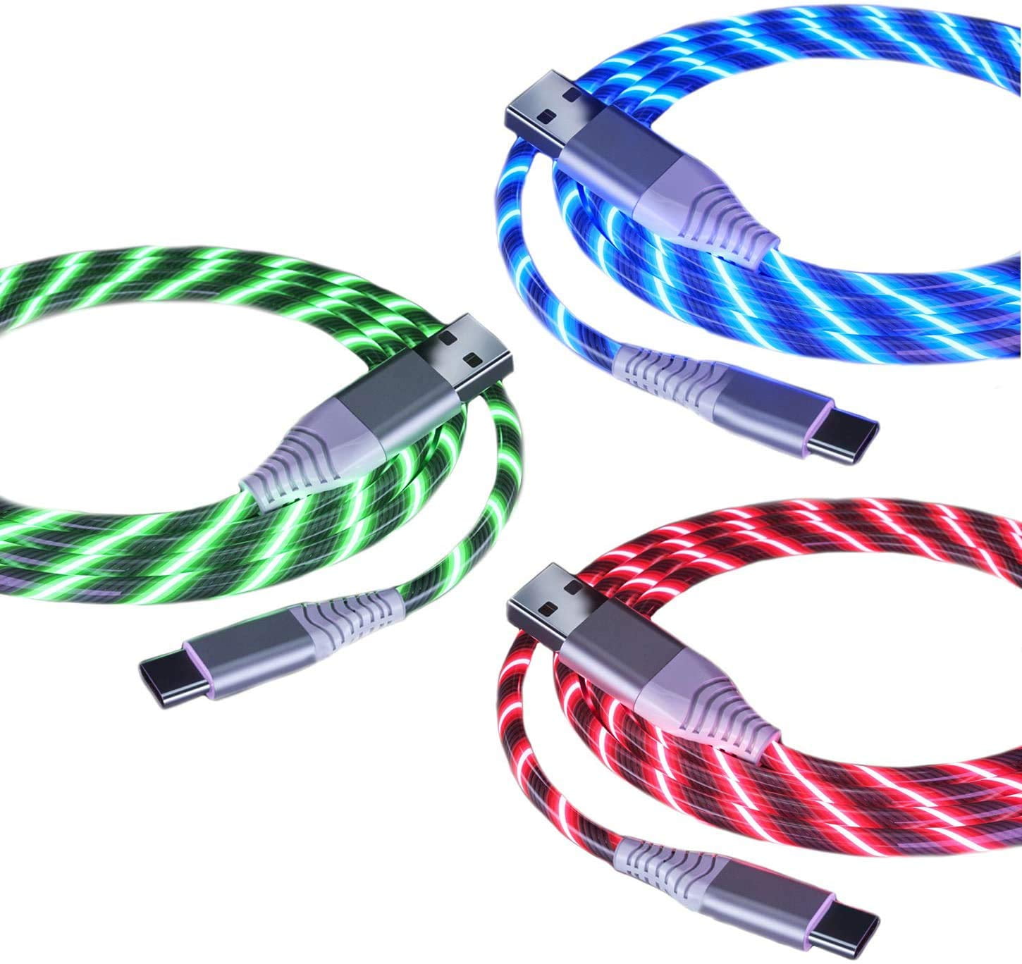 WOVTE 3 Packs 3.3ft 3A Fast Charging Flowing Led Type C Charger Cable ...