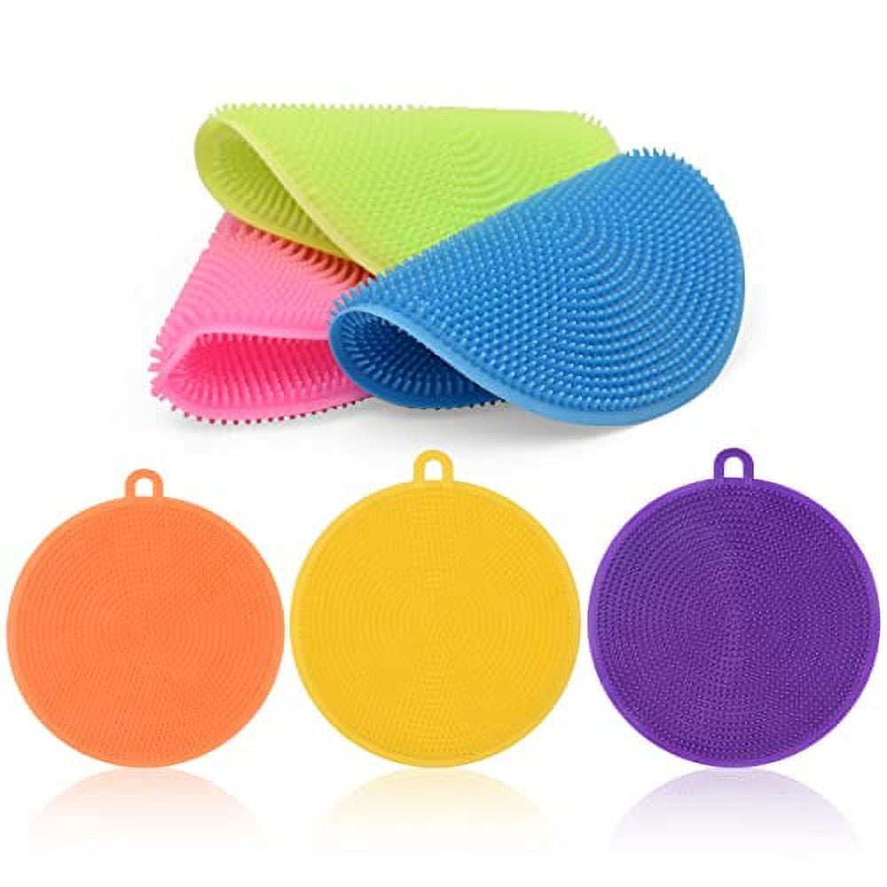 WOVTE 6PCS Round Silicone Sponges, Silicone Scrubber for Dishes, Food ...