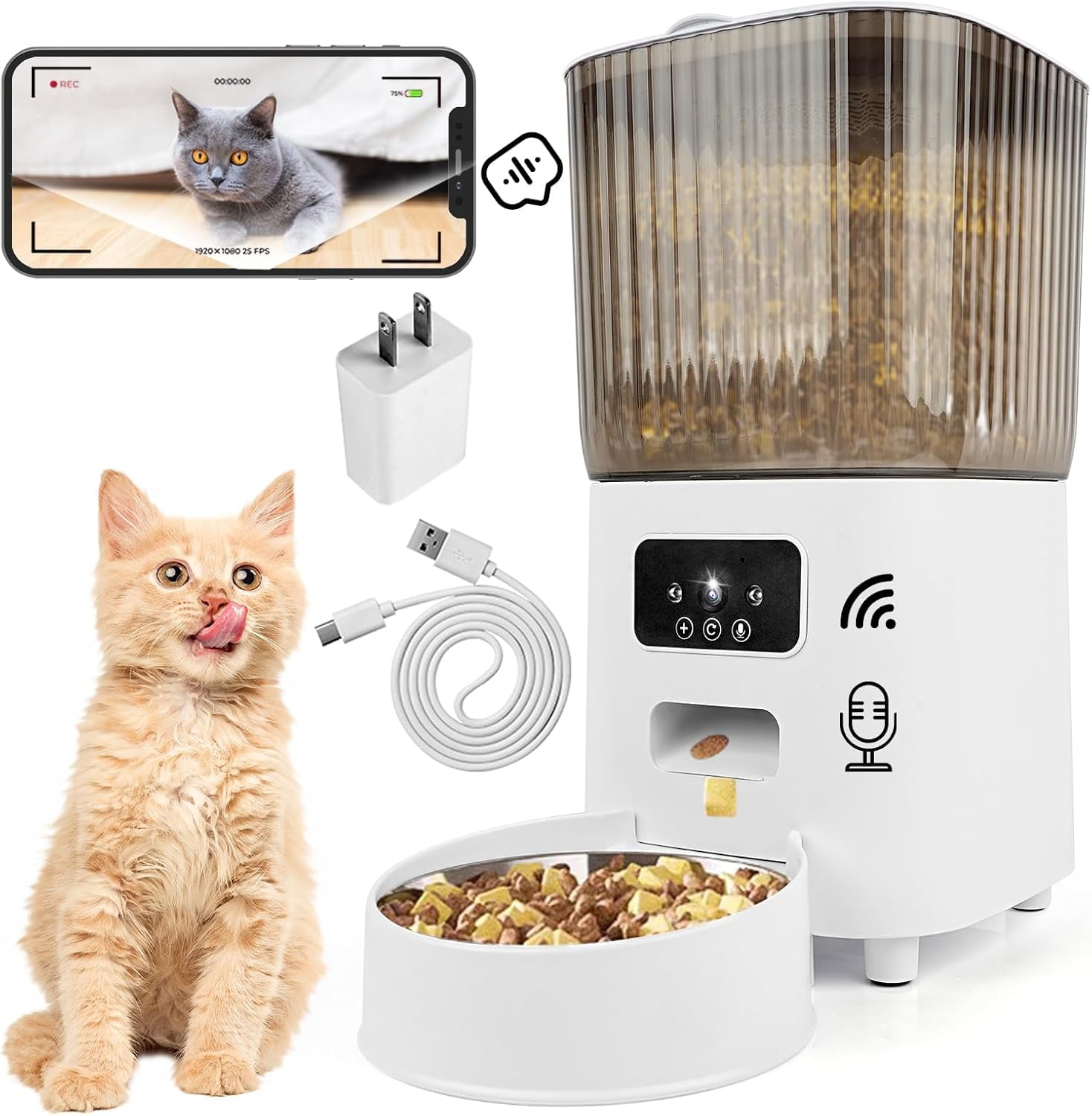 WOVTE Automatic Cat Feeders 5L Timed Cat Feeder Dry Food Automatic Cat ...
