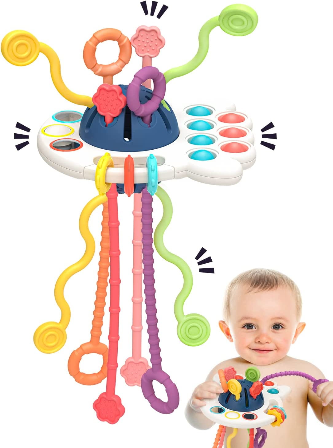 WOVTE Baby Sensory Toys Montessori Pull String Toys, Food-Grade ...
