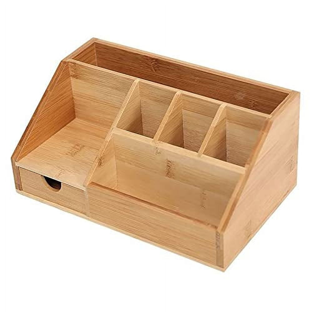 WOVTE Bamboo Desk Organizer with Drawer Wood Desktop Storage Box Pen ...