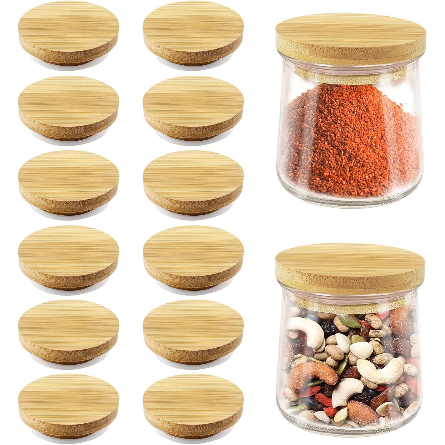 WOVTE Bamboo Lids for Wide Mouth Mason Jar, 12 Pack Lids for Storage ...